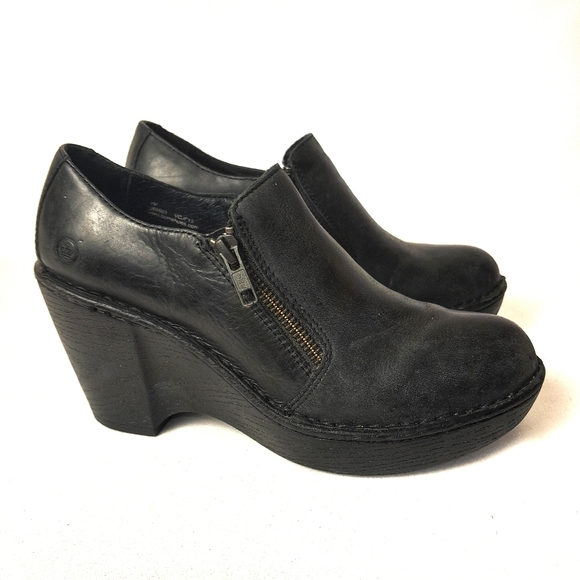 Born | Shoes | Born Concepts Black Leatherslipon Clogs Wedge Shoes ...